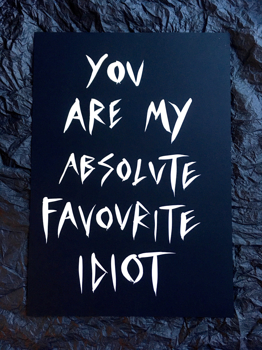 'Favourite idiot' white ink painting – Themisfortuneteller